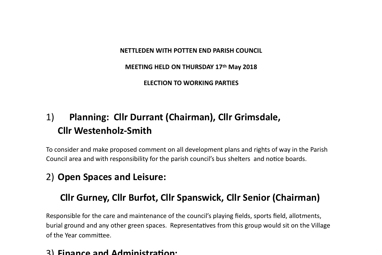 Parish Council Working Parties – Nettleden with Potten End Parish Council